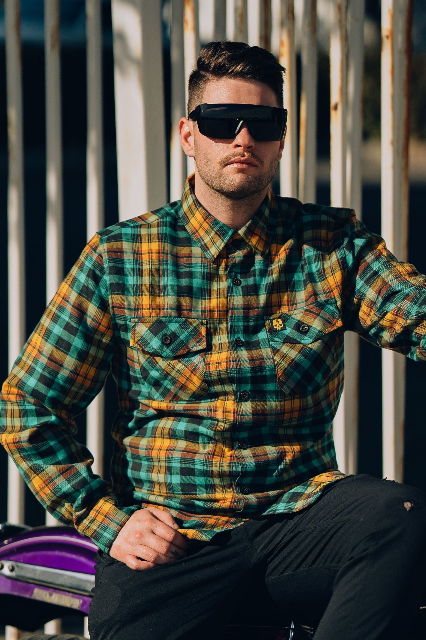 Limited Warhound Flannel - Black, Teal, Yellow & Orange – Born Scum