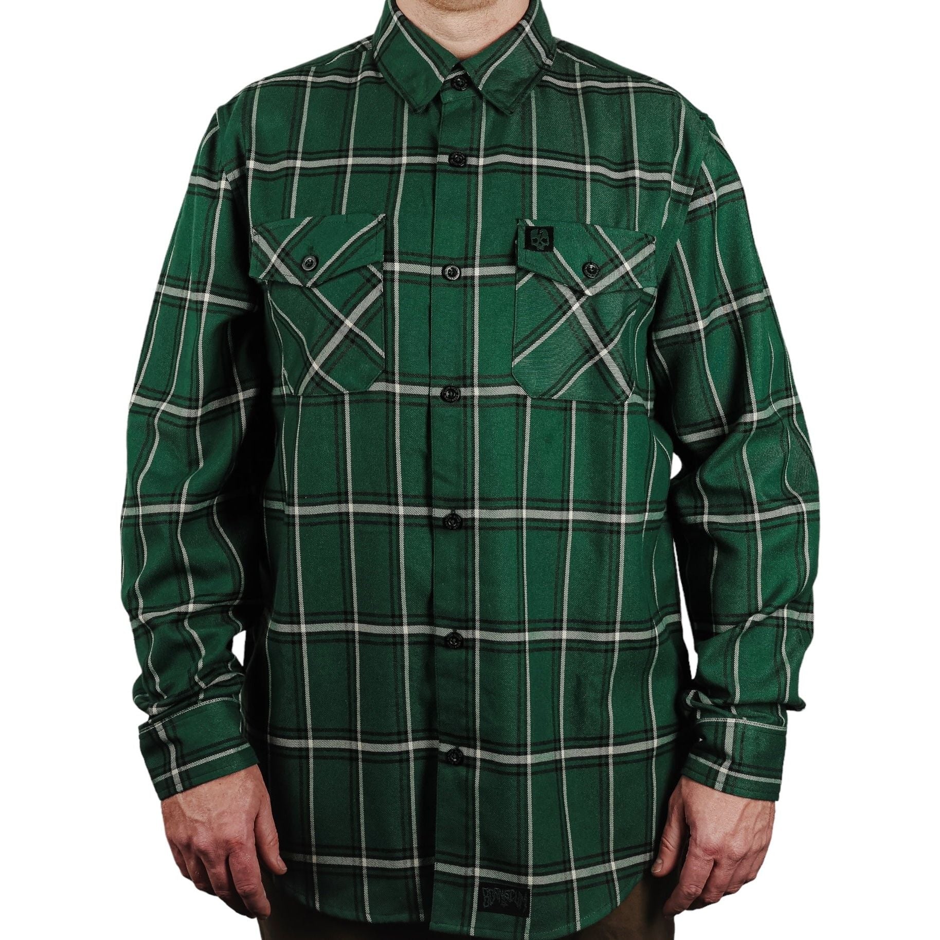 Green, Black and White Flannel Shirt with Born Scum Logos